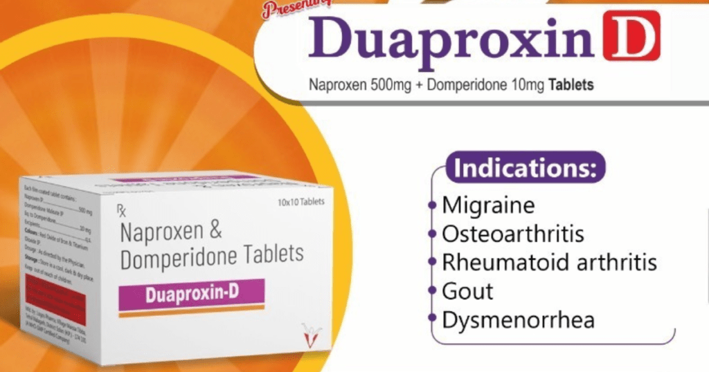 Duaproxin D: Naproxen 500mg + Domperidone 10mg Tablets- Uses, Benefits ...